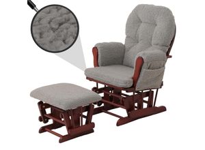 4057651869476 - Relaxsessel MCW-C76 Schaukelstuhl Sessel Schwingstuhl + Hocker Stoff Bouclé 480g m² Öko-Tex ~ grau Gestell dunkel