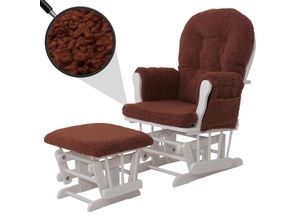 4057651869537 - Relaxsessel MCW-C76 Schaukelstuhl Sessel Schwingstuhl + Hocker Stoff Bouclé 480g m² Öko-Tex ~ rostbraun Gestell weiß