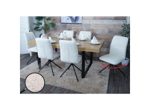 4057651713069 - 6er-Set Esszimmerstuhl MCW-N99 Küchenstuhl drehbar Auto-Return Stoff Textil Chenille (340g m²) Öko-Tex ~ creme