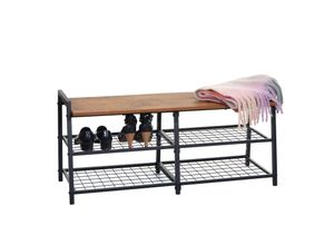 4057651633282 - Schuhregal MCW-A27 Schuhschrank Schuhablage Sitzbank 4 Fächer Metall 3D-Struktur 40x107x38cm Wildeiche-Optik