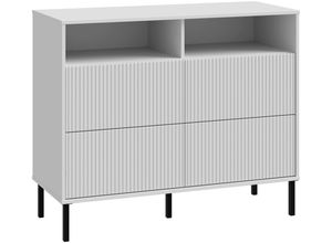 5904767039103 - Kommode FORTE grau (secret grau) B1031cm H856cm T42cm Spanplatte Sideboards Kommode Lamellenoptik Vollauszug Push to Open Grifflos