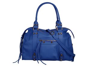 4262427392694 - Shopper FORTY Damen Gr B H T 38cm x 25cm x 14cm onesize blau Leder leicht glänzend unifarben Taschen echt Leder Made in Italy