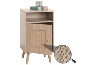 4057651866925 - Nachttisch MCW-M39 Nachtschrank Kaffeetisch Beistelltisch Staufächer Kubu Rattan Holz Melamin Eiche-Optik 71x40x41cm