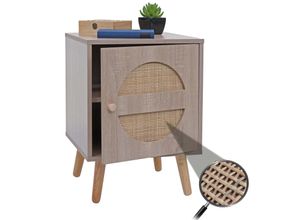 4057651703893 - Nachttisch MCW-M35 Kaffeetisch Beistelltisch Staufächer Kubu Rattan Holz Melamin Eiche-Optik 56x40x40cm