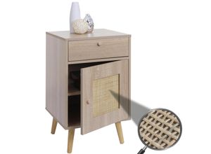 4057651647104 - Beistelltisch MCW-M36 Kaffeetisch Nachttisch Loungetisch Staufächer Schublade Kubu Rattan Holz Melamin Eiche-Optik