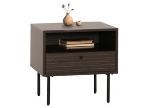 4057651711041 - Nachttisch MCW-N78 Nachtschrank Schublade skandinavischer Stil Metall Holz Melamin MVG 50x40x50cm ~ dunkelbraun
