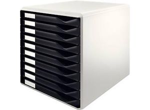 4002432328277 - Certeo - Schubladenbox 10 Schubladen din A4 Überbreite Polystyrol Gehäusefarbe lichtgrau Farbe der Schublade schwarz