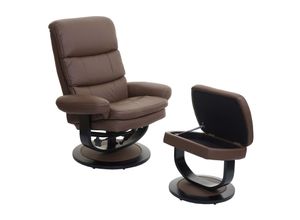 4057651305943 - Relaxsessel MCW-C16 Fernsehsessel TV-Sessel Hocker mit Staufach MVG-zertifiziert ~ Kunstleder taupe-braun