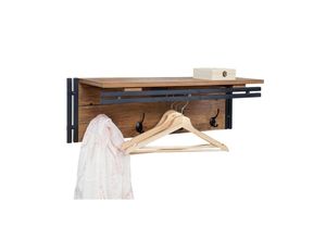 4057651247229 - Wandgarderobe MCW-A27 Garderobe Regal 4 Haken 24x75x24cm 3D-Struktur ~ Wildeiche-Optik