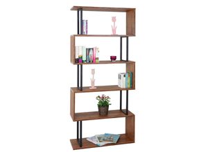 4057651128788 - Bücherregal MCW-A27 Standregal Wohnregal 183x80cm 3D-Struktur 5 Ebenen ~ Wildeiche-Optik Metall schwarz