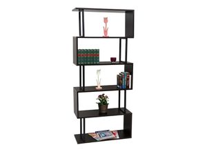 4057651384931 - Bücherregal MCW-A27 Standregal Wohnregal 183x80cm 3D-Struktur 5 Ebenen ~ dunkelbraun Metall schwarz