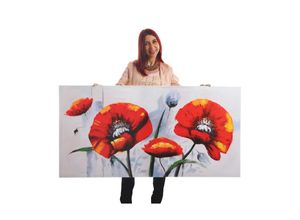 4057651056029 - Wandbild Roter Mohn 100% handgemaltes Ölgemälde Gemälde XL 140x70cm