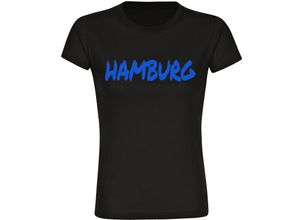 4068859509057 - multifanshop Damen T-Shirt - Hamburg - Textmarker - Druck blau - Frauen