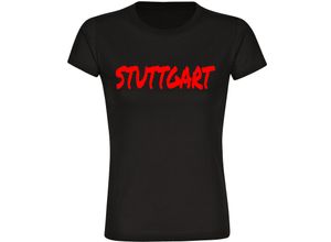 4068859512286 - multifanshop Damen T-Shirt - Stuttgart - Textmarker - Druck rot - Frauen