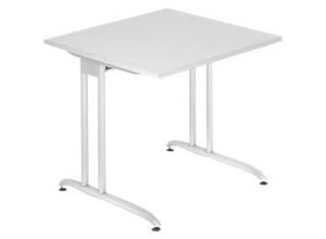 4032062002742 - HAMMERBACHER Altus Schreibtisch lichtgrau quadratisch C-Fuß-Gestell silber 800 x 800 cm