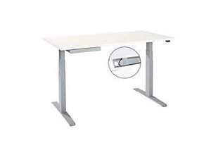 4251898813852 - Schreibtisch elektrisch höhenverstellbar T-Fuß B 1600 x T 800 x H 645-1290 mm weiß weißaluminium + Kabelkanal Zubehörschublade