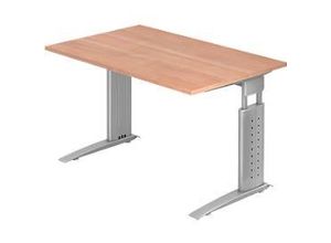 4032062140789 - HAMMERBACHER US12 höhenverstellbarer Schreibtisch nussbaum rechteckig C-Fuß-Gestell silber 1200 x 800 cm