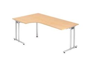 4032062014509 - HAMMERBACHER NS82 Schreibtisch ahorn L-Form C-Fuß-Gestell silber 2000 x 800 1200 cm