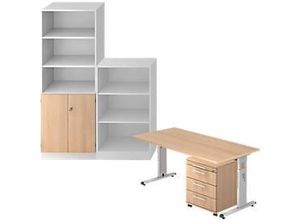 4032062283325 - Komplettangebot Schreibtisch Container Regalschrank Regal ULM weiß Eiche