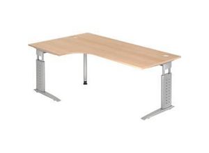 4032062164761 - HAMMERBACHER US82 höhenverstellbarer Schreibtisch eiche L-Form C-Fuß-Gestell silber 2000 x 800 1200 cm