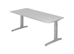4032062169605 - eurokraft pro ANNY - Schreibtisch mit C-Fußgestell höhenverstellbar 650 - 850 mm Breite 1800 mm lichtgrau   weißaluminium