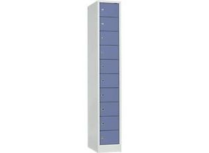 4250618204031 - Schließfachschrank Stahlbl Türanschl rechts Zylinderschloss 10 Fächer B 300 x H 1800 mm lgrau RAL 7035 tblau RAL 5014