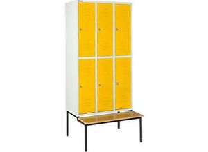 4051273616326 - Select Kleiderspind mit Sitzbank 3x2 Abteile 300mm Zylinderschloss Tür gelb