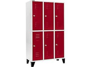 4051273616616 - Select Kleiderspind mit 3 x 2 Abteilen 400 mm mit Füßen Zylinderschloss Tür rubinrot