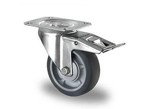 4260565397526 - CASCOO Lenkrolle P2G2 mit Totalfeststeller Rad-ø 100 mm x B 32 mm Polypropylen-Felge Elastomer-Lauffläche grau Kugellager bis 130 kg