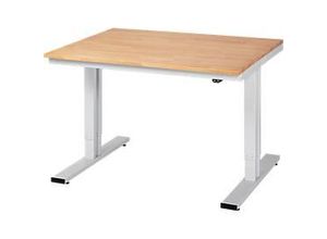 4040376213174 - Arbeitstisch elektrisch höhenverstellbar - Tragkraft 300 kg Höhe 720 - 1120 mm Buchenplatte massiv BxT 1250 x 1000 mm RAU