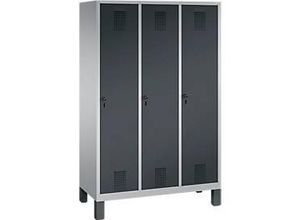 4063332636725 - Garderobenspind Evolo S 3000 Stahl m Füßen 3 Abteile Sicherheitsdrehriegelverschluss weißaluminium RAL 9006 anthrazit RAL 7016
