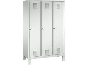 4025314327137 - Garderobenspind Evolo S 3000 Stahl m Füßen 3 Abteile Zylinderschloss lichtgrau RAL 7035 lichtgrau RAL 7035