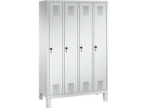4067521660980 - Garderobenspind Evolo S 3000 Stahl mit Füßen 4 Abteile mit jeweils B 300 mm Drehriegel lichtgrau RAL 7035 lichtgrau RAL 7035