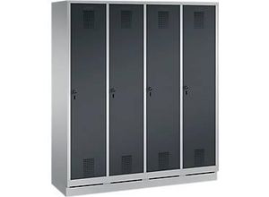 4063332636985 - Garderobenspind Evolo S 3000 Stahl m Sockel 4 Abteile m jew B 400 mm Sicherheitsdrehriegelverschluss weißaluminium RAL 9006 anthrazit RAL 7016