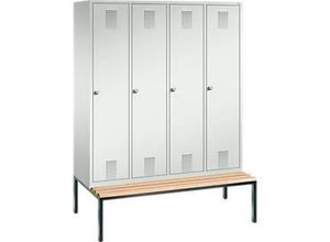 4025314368628 - Garderobenspind Evolo S 3000 Stahl Sitzbank 4 Abteile mit jew B 400 mm Zylinderschloss lichtgrau RAL 7035 lichtgrau RAL 7035