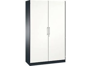 4062084629078 - Flügeltürenschrank ASISTO Höhe 1980 mm Breite 1200 mm 4 Fachböden schwarzgrau verkehrsweiß C+P