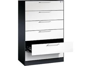 4065714461802 - Karteikartenschrank 3-bahnig fÃ¼r A5 quer 6 SchÃ¼be mit Vollauszug & BÃ¼gelgriffen Zentralverschluss B 800 x T 435 x H 1298 mm schwarzgrau weiÃŸ