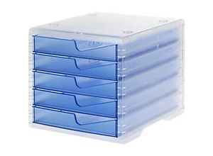 7612176089777 - Schubladenbox styro® styroswing light 5 Schübe Auszugsperre & Griffmulde stapelbar B 270 x T 340 x H 255 mm Polystyrol transparent-cornflower