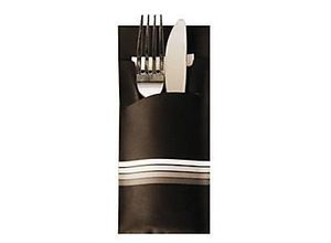 4002911867006 - Bestecktaschen Stripes inkl weißer Serviette 520 Stk B 85 x H 200 mm Papier schwarz weiß