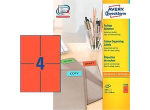 4004182034569 - AVERY Zweckform Laser Universaletiketten 3456 Selbsthaftend DIN A4 Rot 105 x 148 mm 100 Blatt à 4 Etiketten 4004182034569 - AVERY Zweckform Laser Universaletiketten 3456 Selbsthaftend DIN A4 Rot 105 x 148 mm 100 Blatt à 4 Etiketten