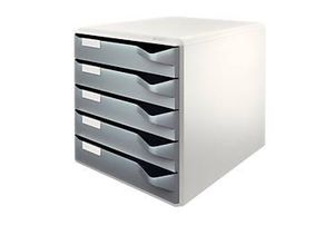 4002432311255 - Certeo - Schubladenbox 5 Schubladen din A4 Überbreite Polystyrol Gehäusefarbe lichtgrau Farbe der Schublade dunkelgrau
