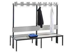 4063332800133 - Garderobenbank Basic Plus 2-seitig Rückenlehne ohne Schuhrost Fußgestell schwarzgrau RAL 7021 B 1960 mm Dekor silbergrau