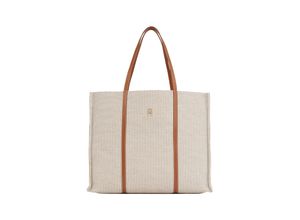 8720638743033 - Tragetasche TOMMY HILFIGER TH PREMIUM BEACH LE TOTE Damen Gr B H T 34cm x 33cm x 14cm beige (natur braun) Lederimitat Textil Taschen Damen Henkeltasche Shopper Schultertasche mit Streifen