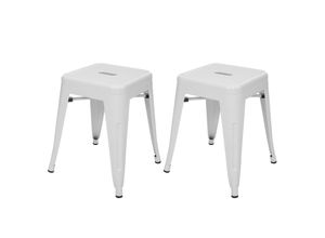 4057651383989 - 2er-Set Hocker MCW-A73 Metallhocker Sitzhocker Metall Industriedesign stapelbar ~ weiß