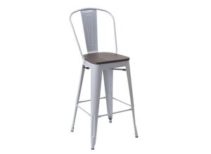 4057651430454 - Barhocker MCW-A73 inkl Holz-Sitzfläche Barstuhl Tresenhocker mit Lehne Metall Industriedesign ~ grau