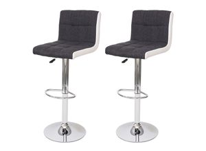 4057651381497 - 2er-Set Barhocker MCW-G87 Tresenhocker Barstuhl höhenverstellbar ~ Stoff Textil dunkelgrau + Kunstleder weiß Chromfuß