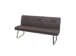 4057651430713 - Sitzbank MCW-H70 Esszimmerbank Bank Polsterbank Rückenlehne Stoff Textil Edelstahl gebürstet ~ grau-braun 180cm