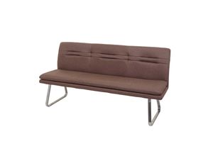 4057651430645 - Sitzbank MCW-H70 Esszimmerbank Bank Polsterbank Rückenlehne Stoff Textil Edelstahl gebürstet ~ braun 180cm