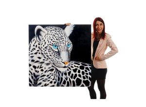 4057651057514 - Wandbild Weißer Leopard 100% handgemaltes Ölgemälde Gemälde XL 100x100cm