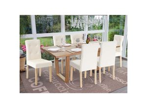 4057651308517 - 6er-Set Esszimmerstuhl MCW-E58 Stuhl Essstühle ~ Kunstleder creme helle Beine